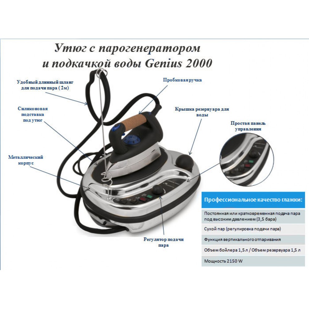 Парогенератор с утюгом Eurometalnova Genius 2000 - ШВЕЙНЫЕ МАШИНЫ ...